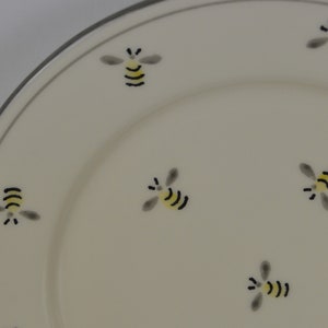 Set of 4 Matceramica BEES 8.5 Salad Plates, White With Gray Rim Yellow ...