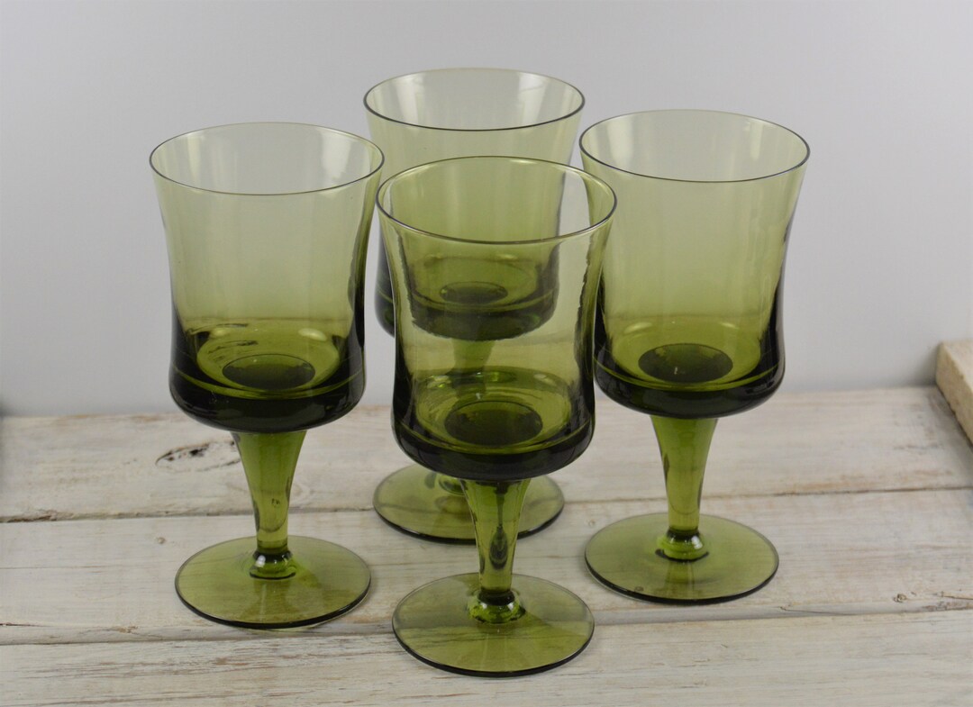 Set of 4 Denby ARABESQUE MOSS GREEN 6 Oz Wine Goblets, Juice Glasses ...