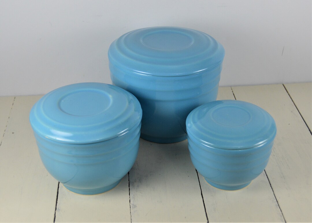 3 Pc Canister Set, Nesting Stacking Flat Lids, 4 5/8" 3 5/8" 3", Lovely ...