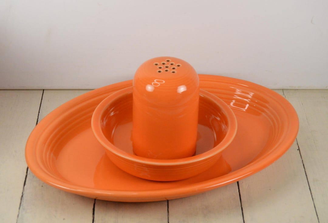 3 Pcs Fiesta TANGERINE Orange, 1) 13.5" Oval Serving Platter, 1) 6.75 ...