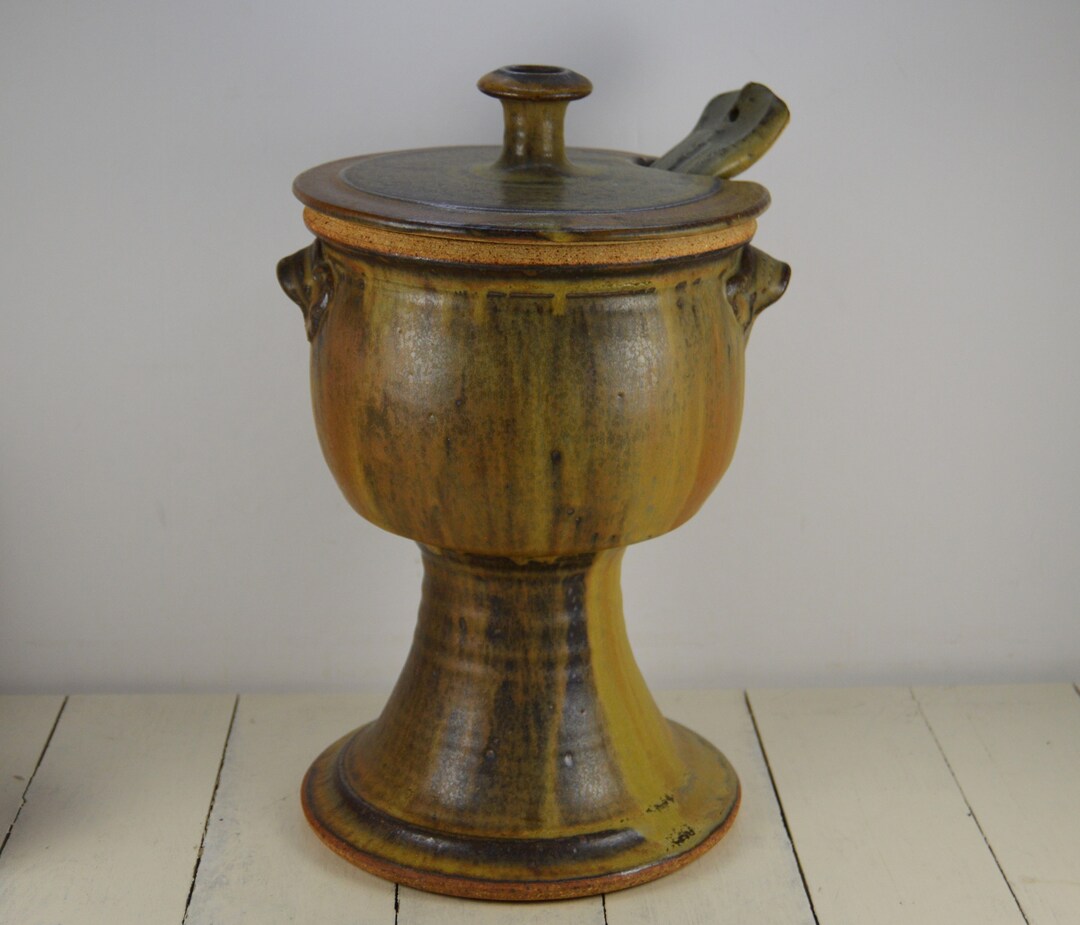 Hand Made Pottery 2.5 Quart Tureen With Lid and Ladle, Pedestal Soup ...