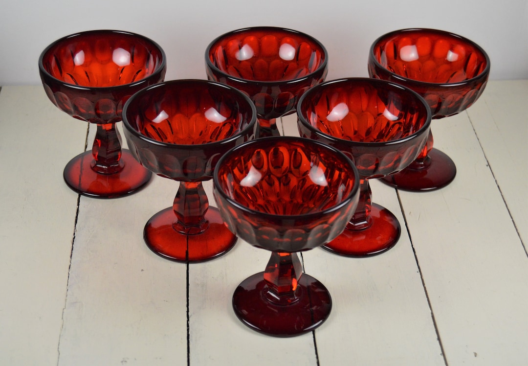 Set of 6 Fenton THUMBPRINT RUBY Red Champagne Tall Sherbet Glasses 6 Oz ...