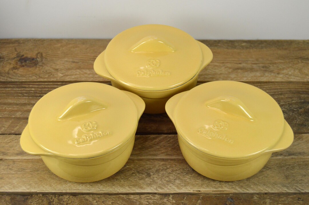 Set of 3 Calphalon Cast Iron Enamel Mini Soup Pots Cocottes 10 Oz With ...