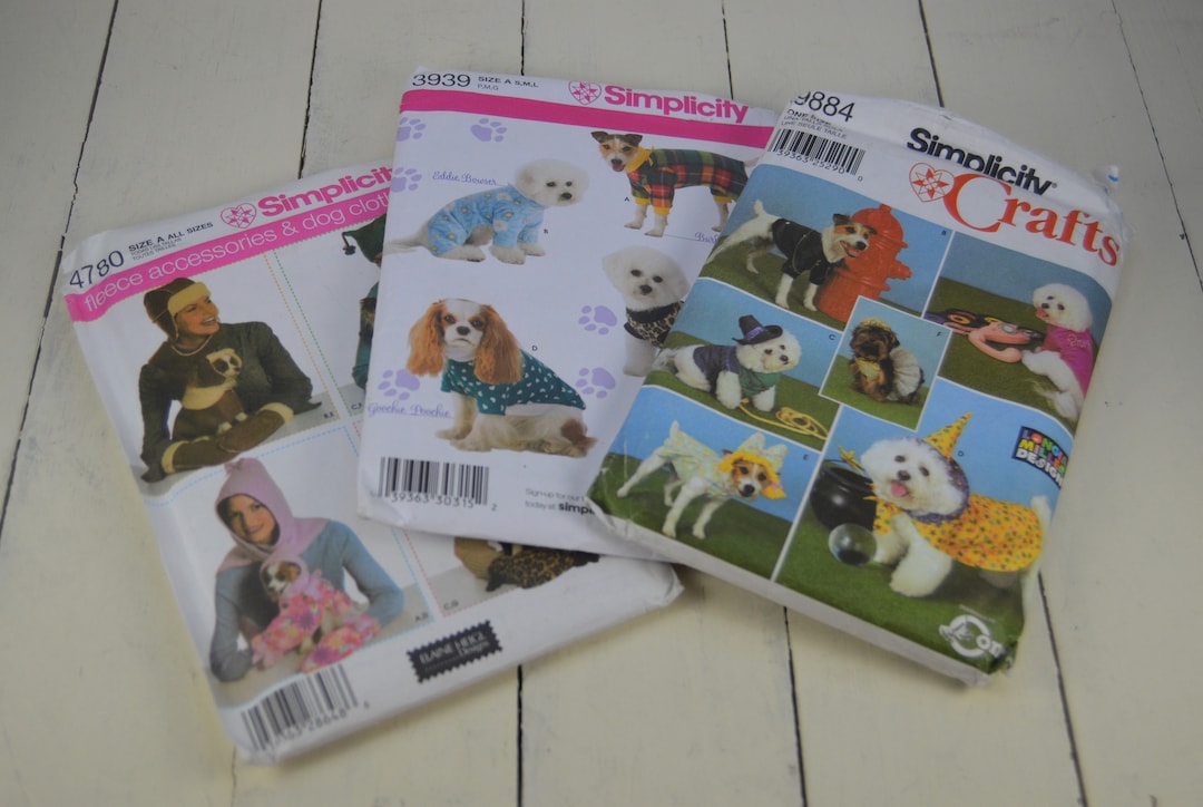 3 Simplicity Patterns for DOGS, 9884 One Size, 3939 Size A S M L, 4780 ...