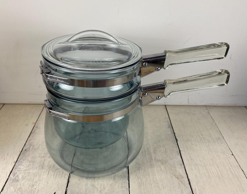 Pyrex Flameware 6762-L Bubble Double Boiler Pot 1.5 Quart With Fin Lid ...