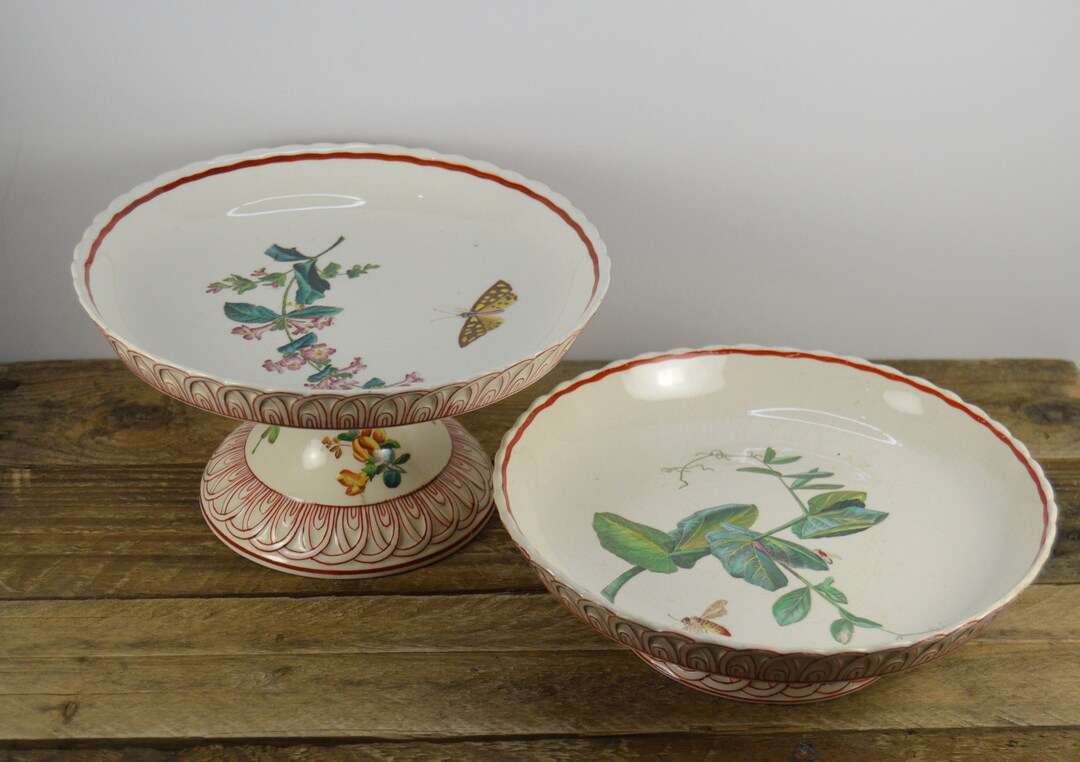 Set of 2 Copeland Spode Creamware Botanical Cake Stands 7 5/8-7.75" 2 ...