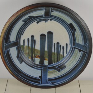 Hand Made Pottery Bowl 12, Blue Hand Painted Design Brown Rim, Hole for ...