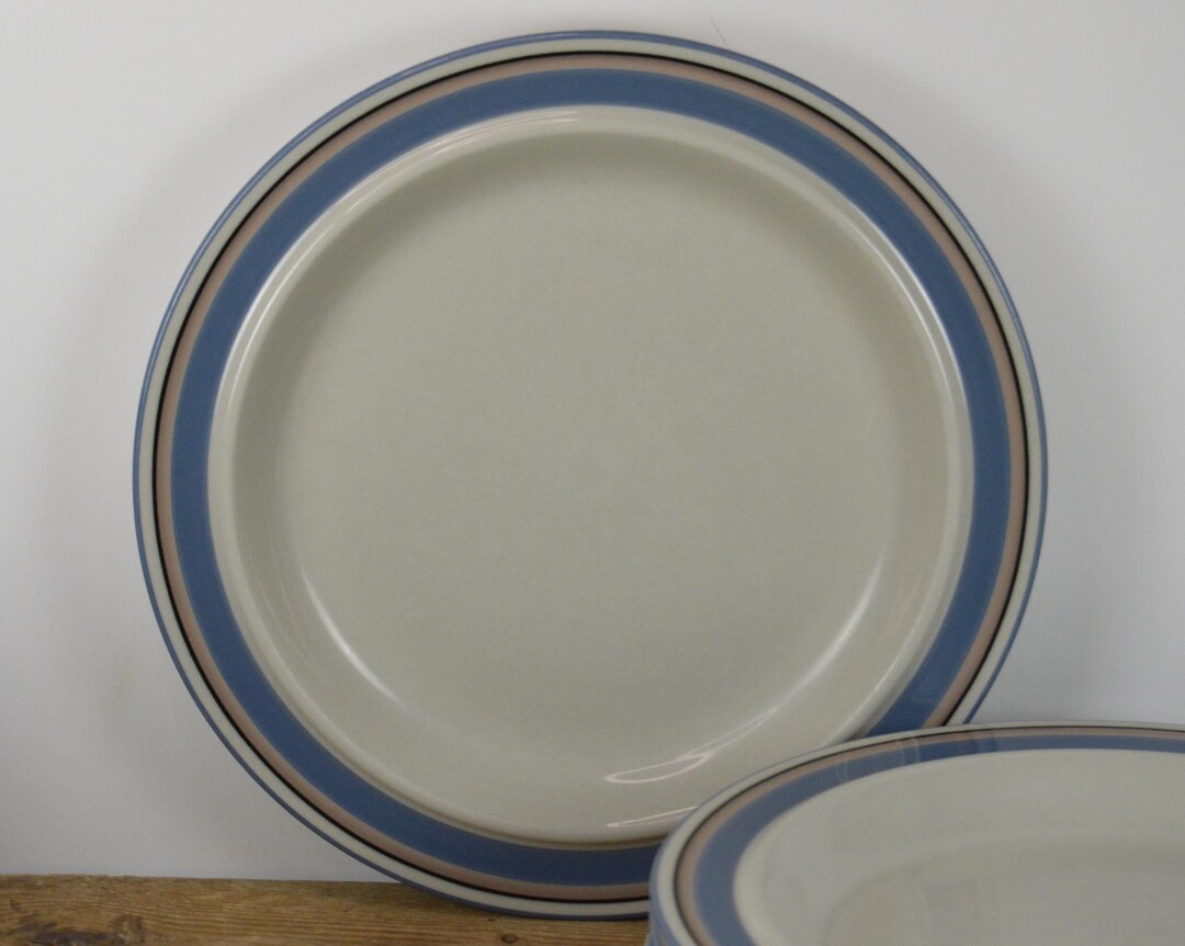 Set of 6 Arabia Finland UHTUA 10" Dinner Plates, Blue Brown Bands ...