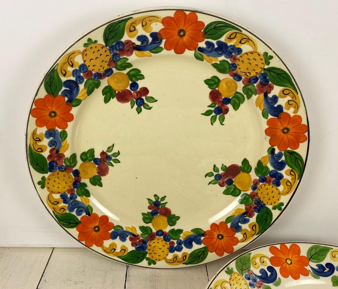 Set of 4 Adams Titian Ware MAYTIME 10" Dinner Plates, Ivory With Bright ...