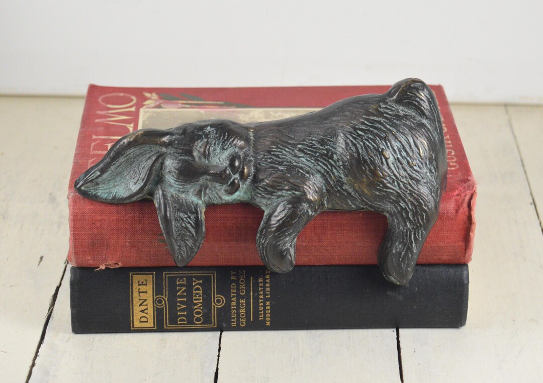 Cast Bronze Sleeping Bunny Shelf Sitter 6.75", Sleeping Rabbit, Library ...