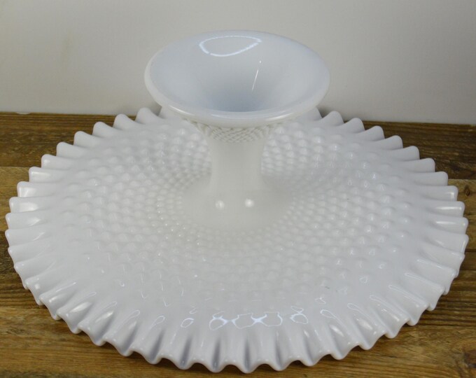 Fenton HOBNAIL MILK GLASS Cake Stand 13", Crimped Rim, White Glass ...