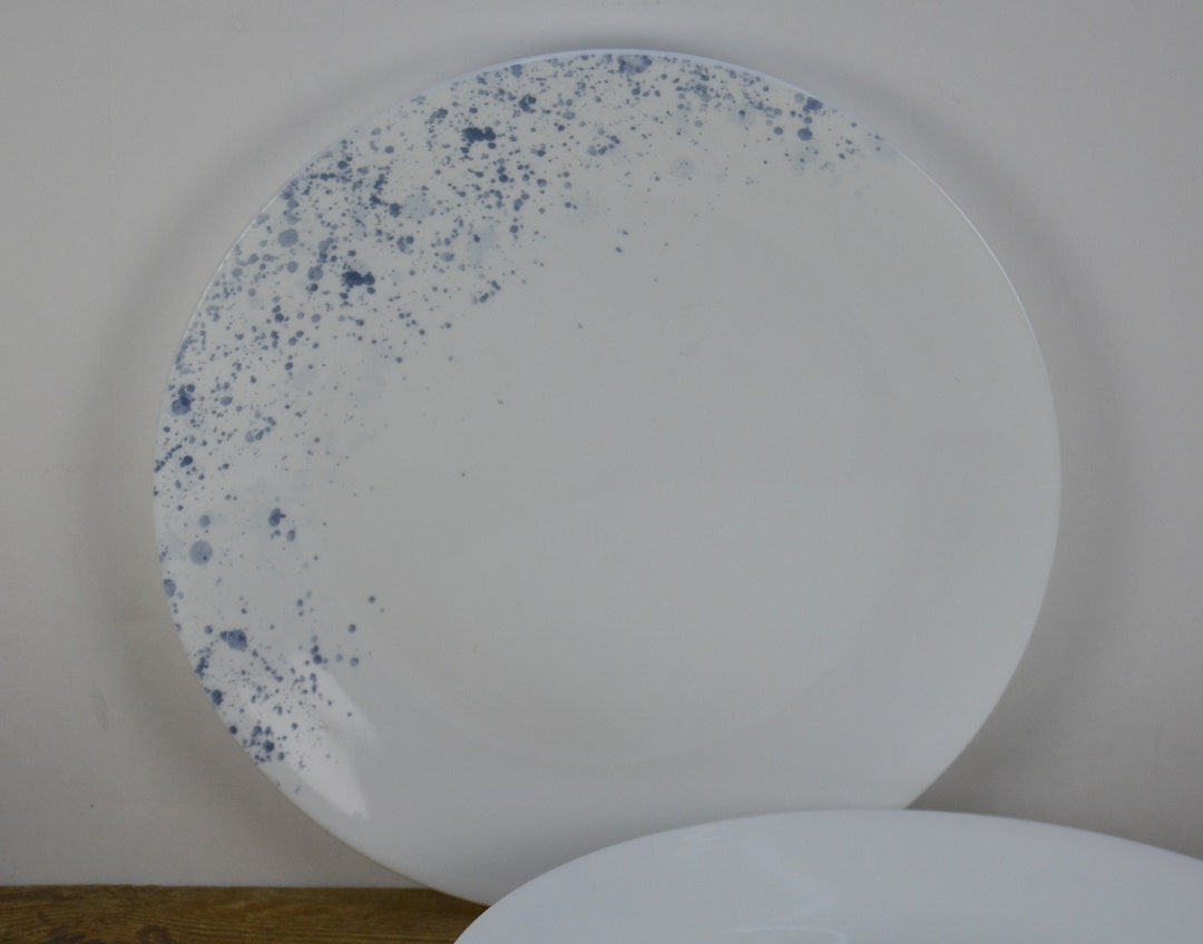 Set of 8 Corelle INDIGO SPECKLE 10" Dinner Plates, White With Denim ...