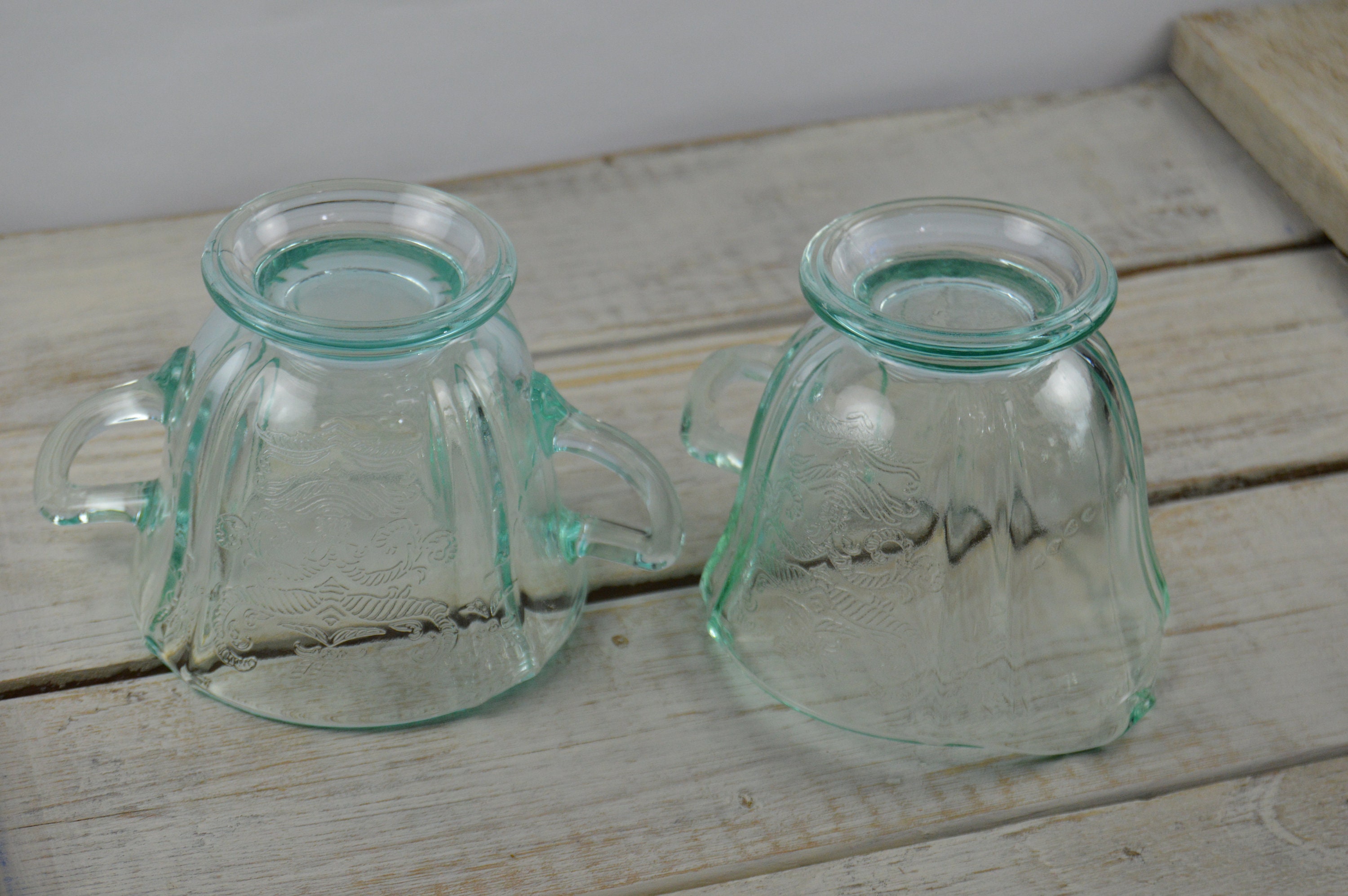 Indiana Glass RECOLLECTION GREEN Teal/aqua Open Sugar Bowl and Creamer ...