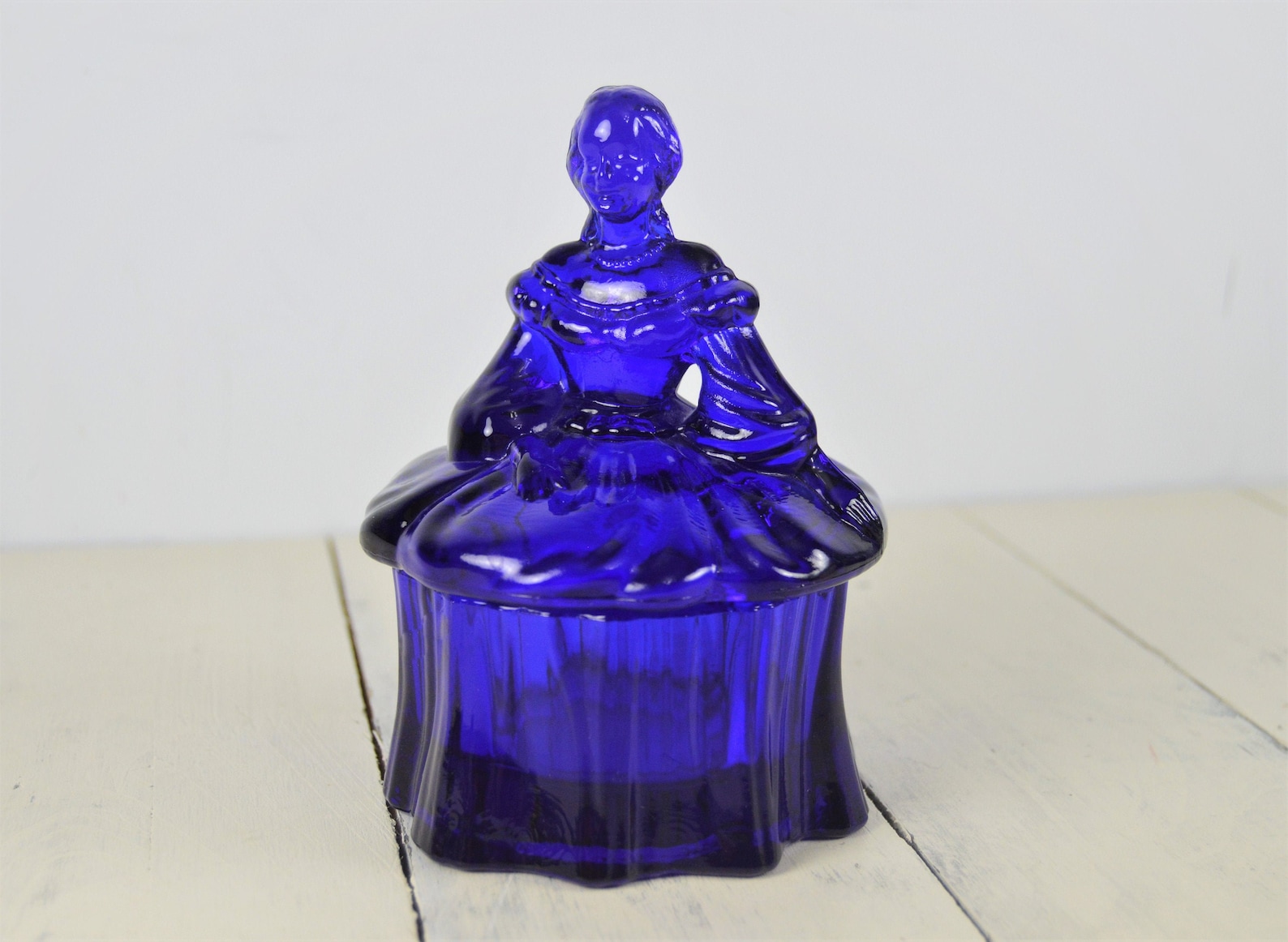 Lovely Mosser Cobalt Blue Glass Powder Box Figural Woman Lady | Etsy