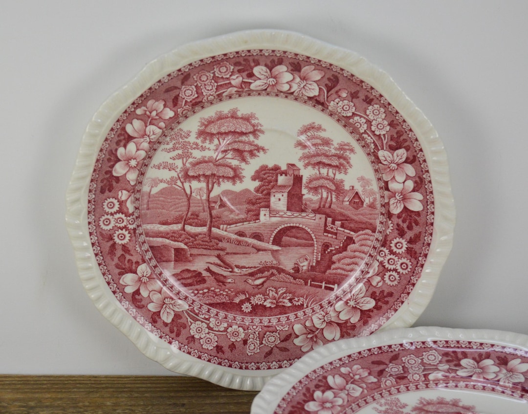 Set of 5 Copeland Spode TOWER PINK 8.5 Snack Plates, White With Red ...