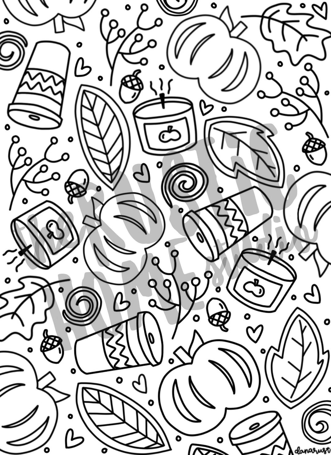 Fall Doodle Coloring Page | Fall Coloring Page | Coloring Page - Etsy