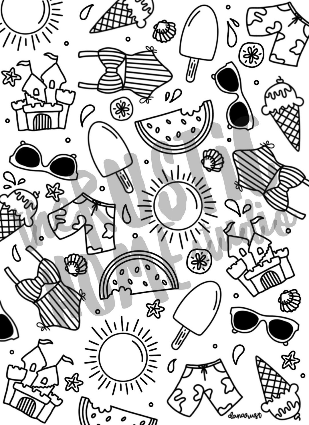 Summer Doodle Coloring Page | Summer Coloring Page | Coloring Page - Etsy