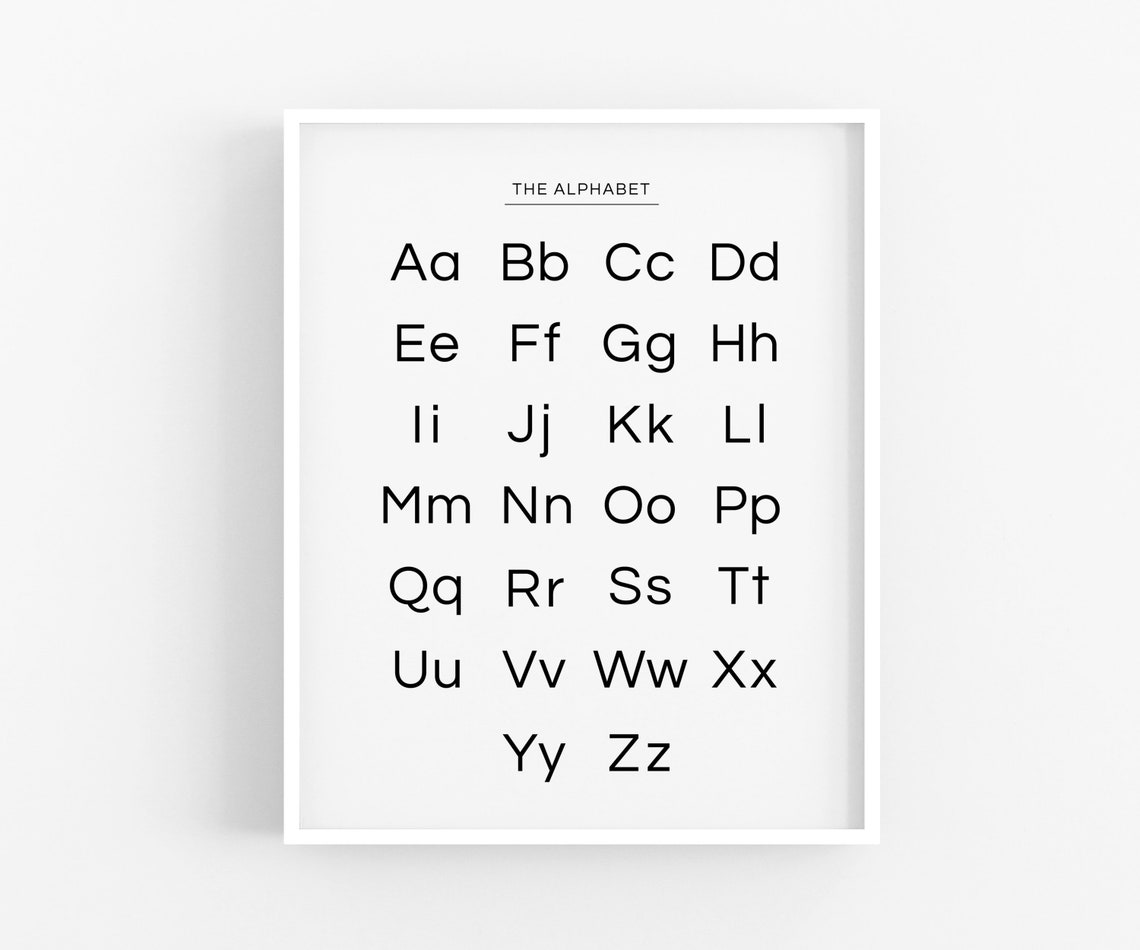 Alphabet Chart - Black and White - Children's Bedroom, Nursery or ...