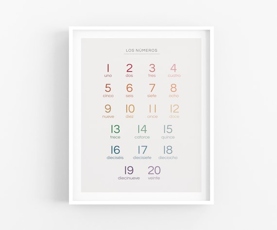SPANISH Number Chart 1-20 for Kid's Room Homeschool or | Etsy