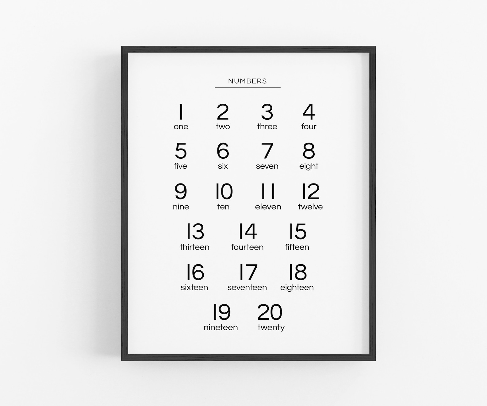 Number Chart 1-20 - Black and White - Children's Bedroom, Nursery or ...