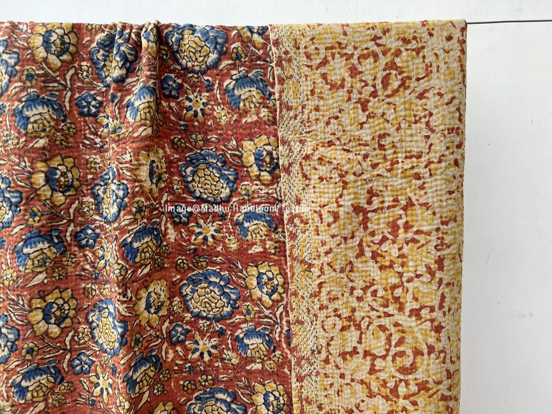 Antique Vintage Kantha Quilt Handstitched Bagru Print Indian Ralli ...