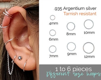 Sterling silver helix hoop 6mm 18g cartilage earring 8mm | Etsy