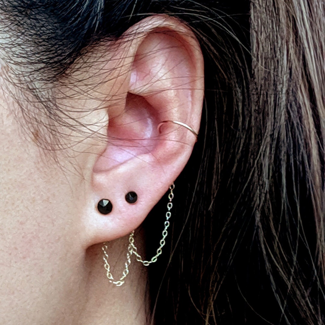 Chain Ear Jacket With Black Studs: Surgical Steel, Double Piercing ...