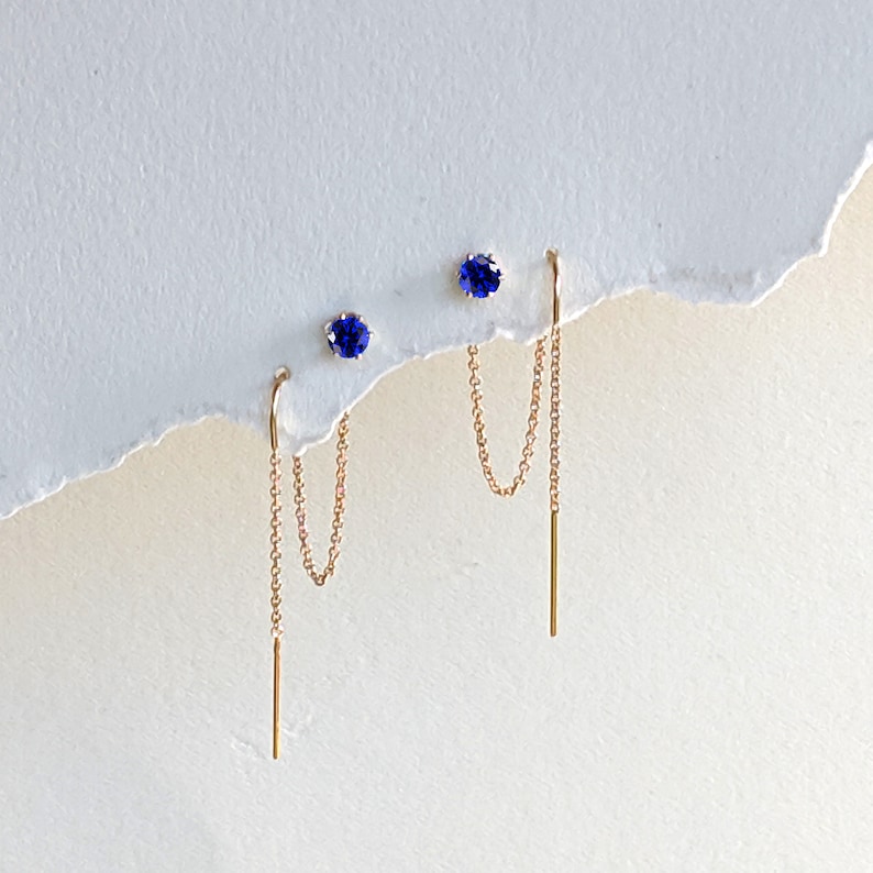 Double piercing earring Silver/Gold Threader earrings & | Etsy