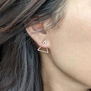 Silver Ear Jackets Earrings Tiny V Stud/triangle Earrings Double Sided Earrings Hypoallergenic ...