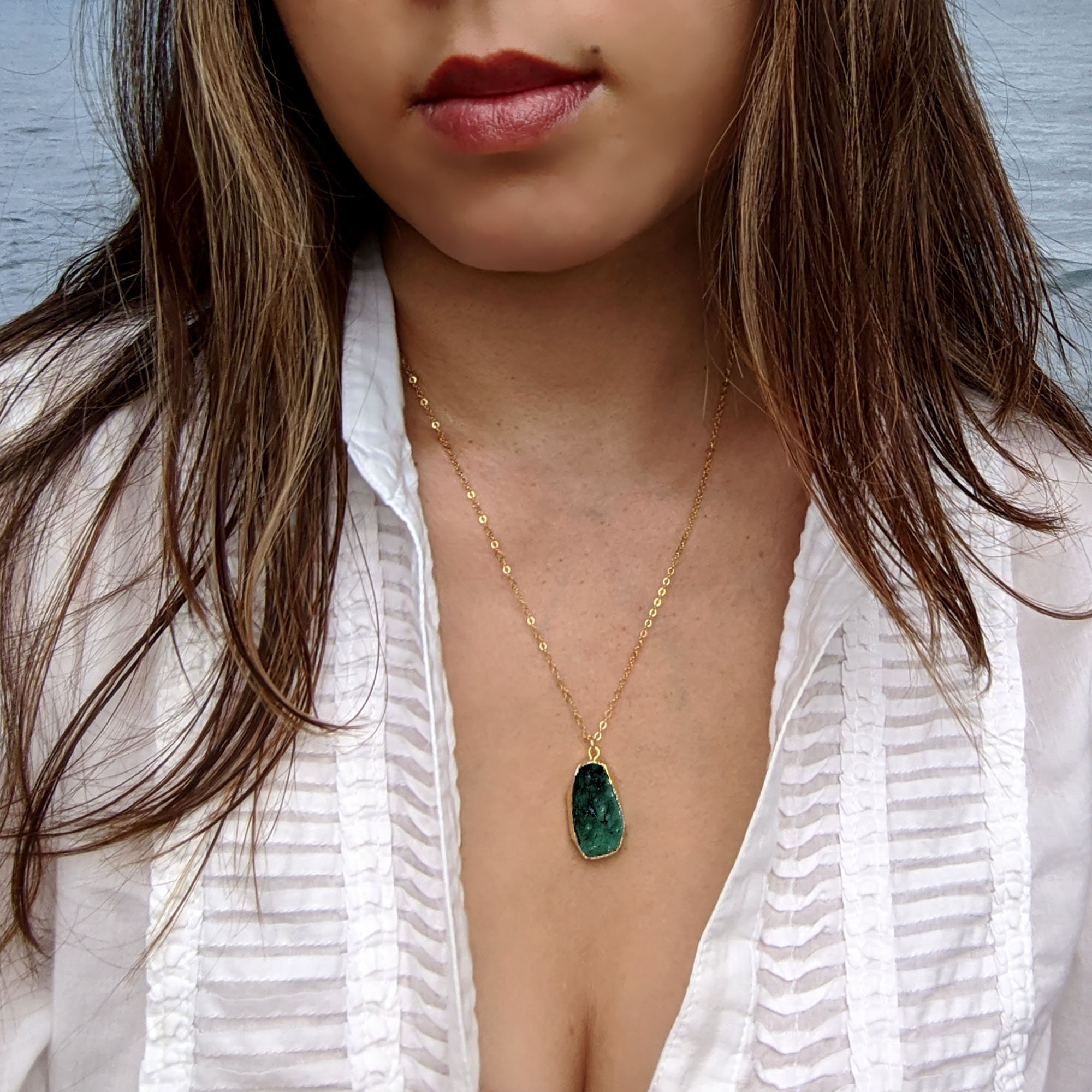 Large Raw Emerald Necklace Raw Emerald Pendant Necklace 40th Birthday ...