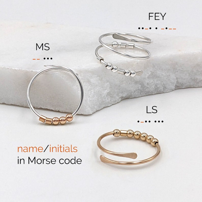 Anxiety Fidget Ring, Morse Code Ring, Stackable Thumb Rings, Spinning ...