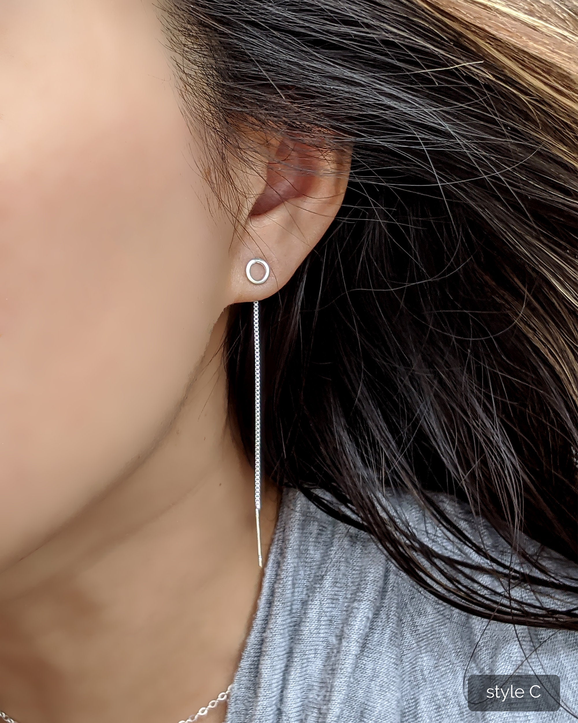 Circle Earrings Circle Studs Earrings & Ear Jacket Chain | Etsy