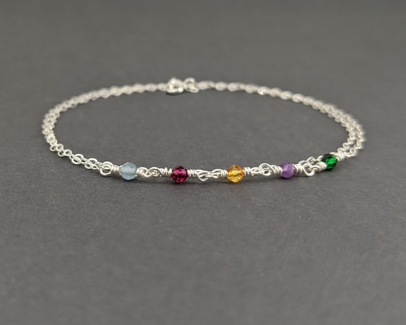 Mothers Day gift from daughter Family birthstone bracelet Mom bracelet Dainty multi gemstone bracelet Grandma bracelet anklet Ankle bracelet Etsy