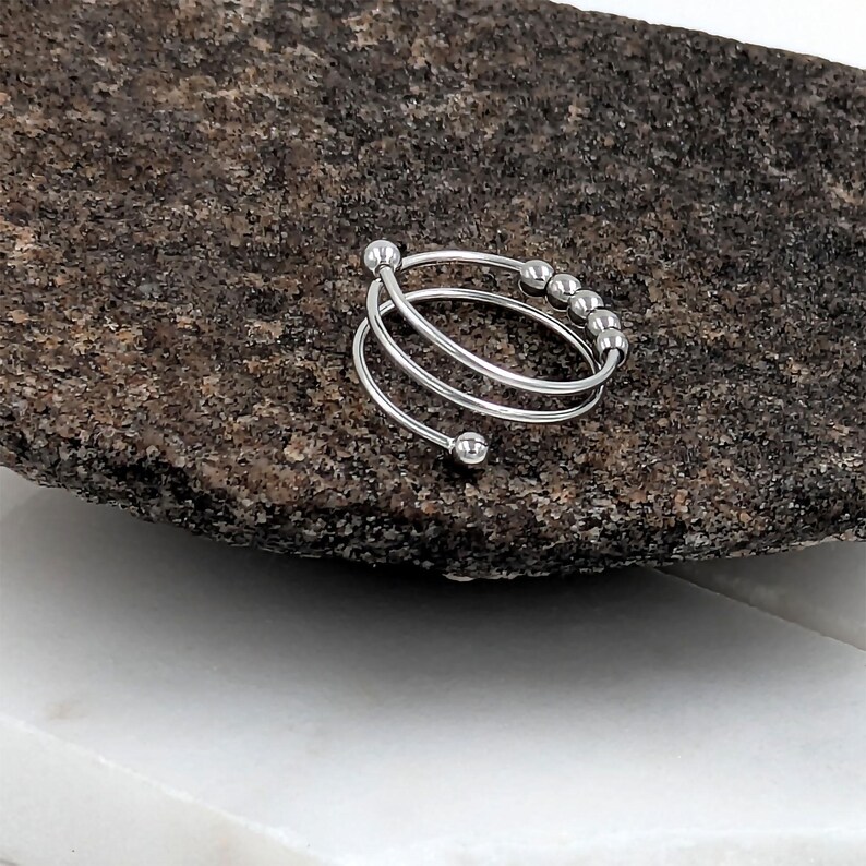 Dainty Silver Fidget Ring: Women Spiral Spinner Ring | Adjustable ...