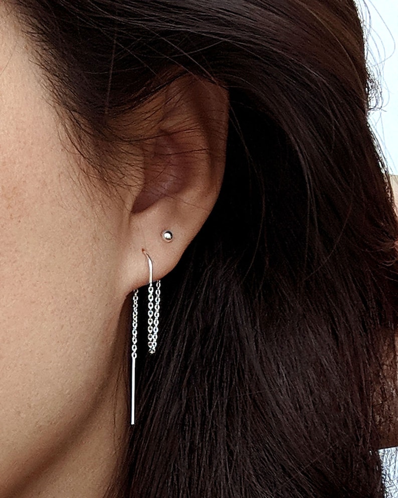 Threader Stud Earrings Gold Threader Earrings Sterling Silver - Etsy