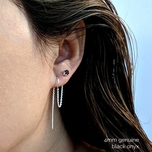 Birthstone Threader Earrings, Double Piercing Earrings With CZ Diamond ...