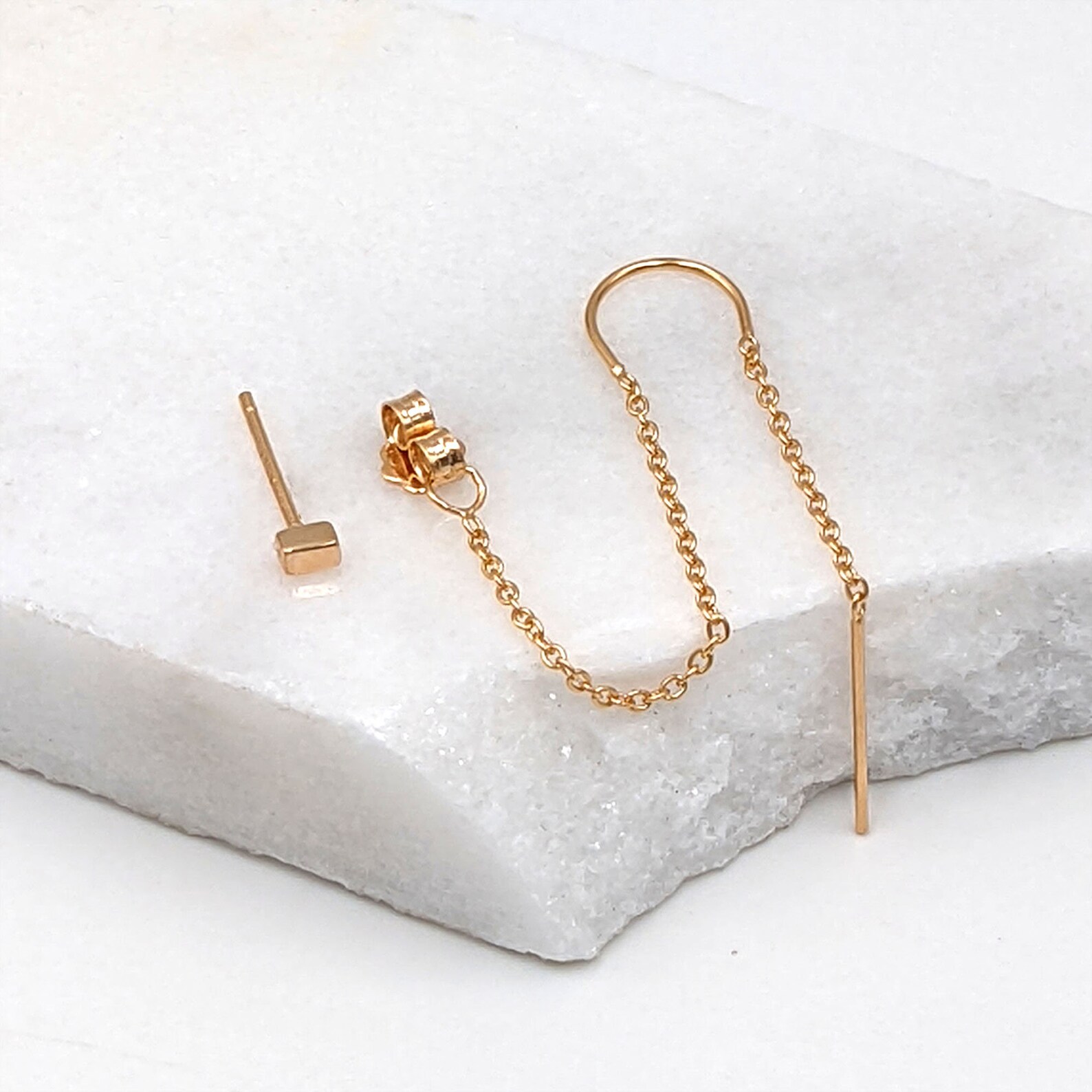 2-in-1 Double Piercing Earrings Sterling Silver Threader - Etsy UK