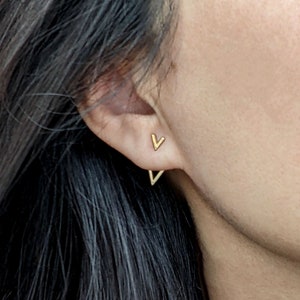 Silver Ear Jackets Earrings Tiny V Stud/triangle Earrings Double Sided Earrings Hypoallergenic ...