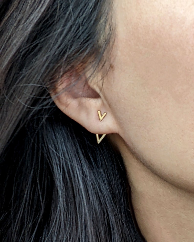 Triangle Ear Jacket Earrings: Gold or Silver Minimalist V Studs ...