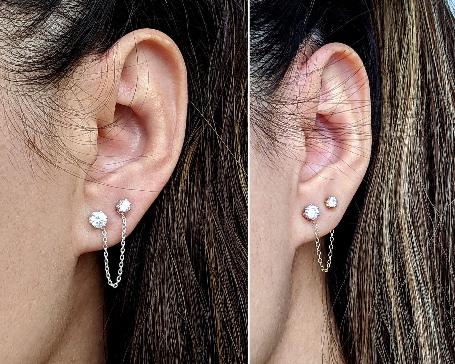 7-way Gold/silver Ear Jacket Chain Earring Accent & Cubic Zirconia ...