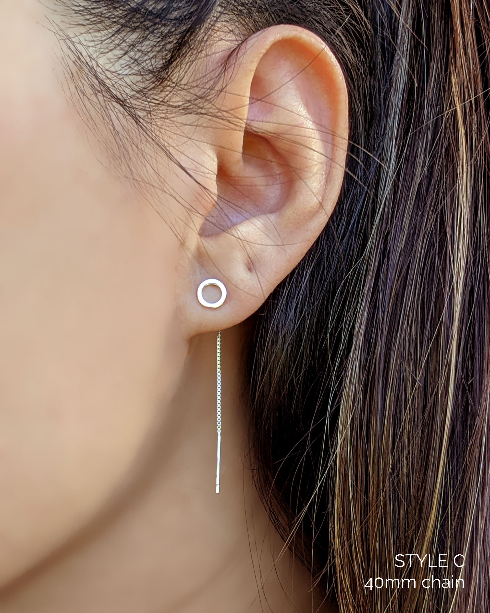 Circle Earrings Circle Studs Earrings & Ear Jacket Chain | Etsy