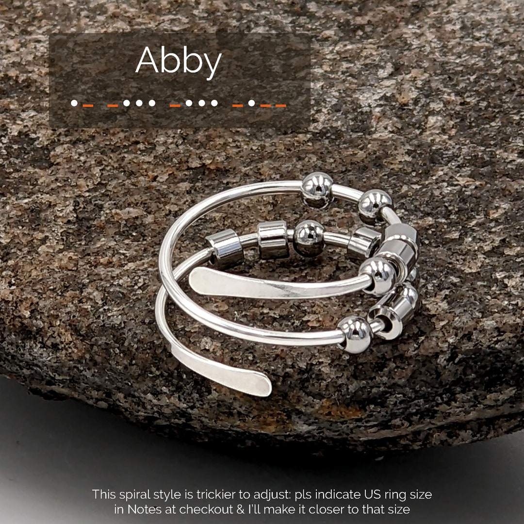 Anxiety Fidget Ring, Morse Code Ring, Stackable Thumb Rings, Spinning ...