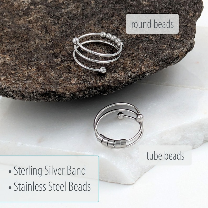 Dainty Silver Fidget Ring: Women Spiral Spinner Ring | Adjustable ...