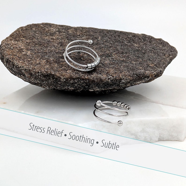 Dainty Silver Fidget Ring: Women Spiral Spinner Ring | Adjustable ...