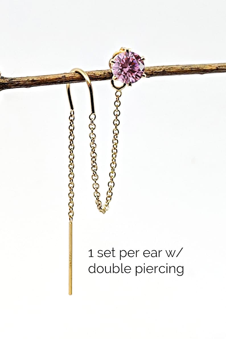 Double Piercing Earring Silver/gold Threader Earrings & - Etsy UK