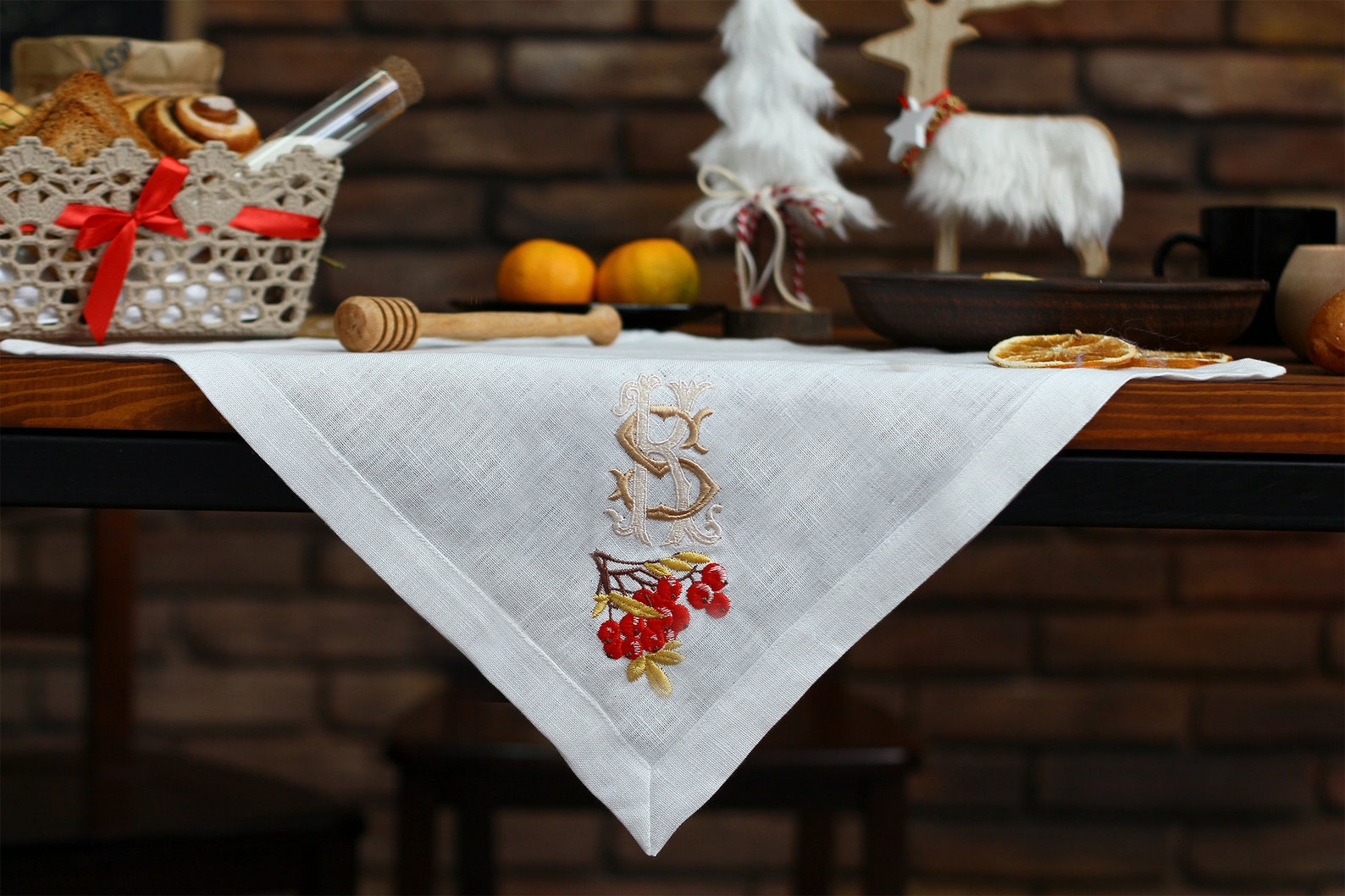 Set of 8 Elegant KS Monogram Embroidered Rowan Dinner Napkins | Etsy