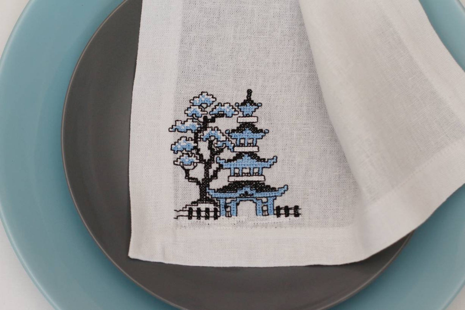 Chinese Pagoda Linen Dinner Napkins, Personalized Linen Napkins ...