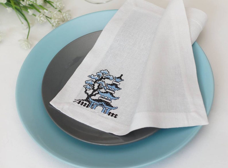 Chinese Pagoda Linen Dinner Napkins Personalized Linen - Etsy