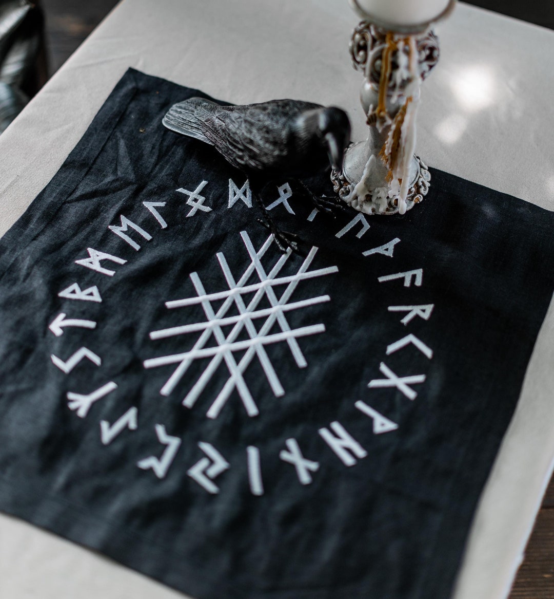 Linen Altar Cloth With Web of Wyrd Embroidery, Spiritual Decor ...