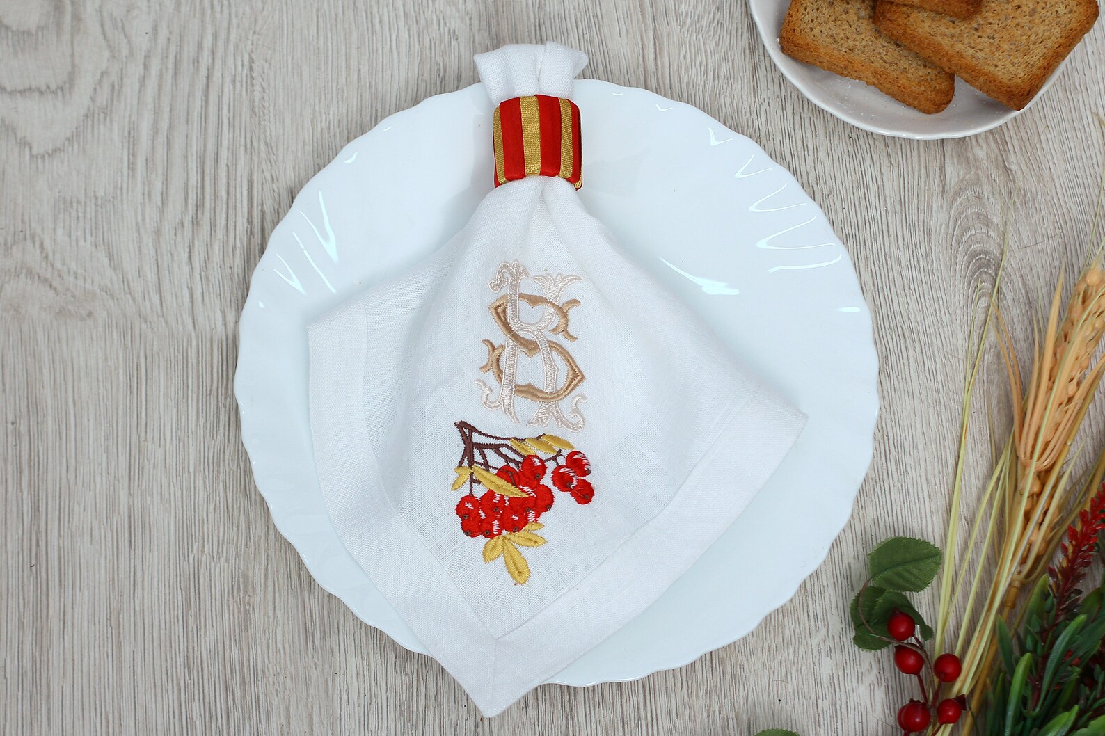 Set of 8 Elegant KS Monogram Embroidered Rowan Dinner Napkins | Etsy